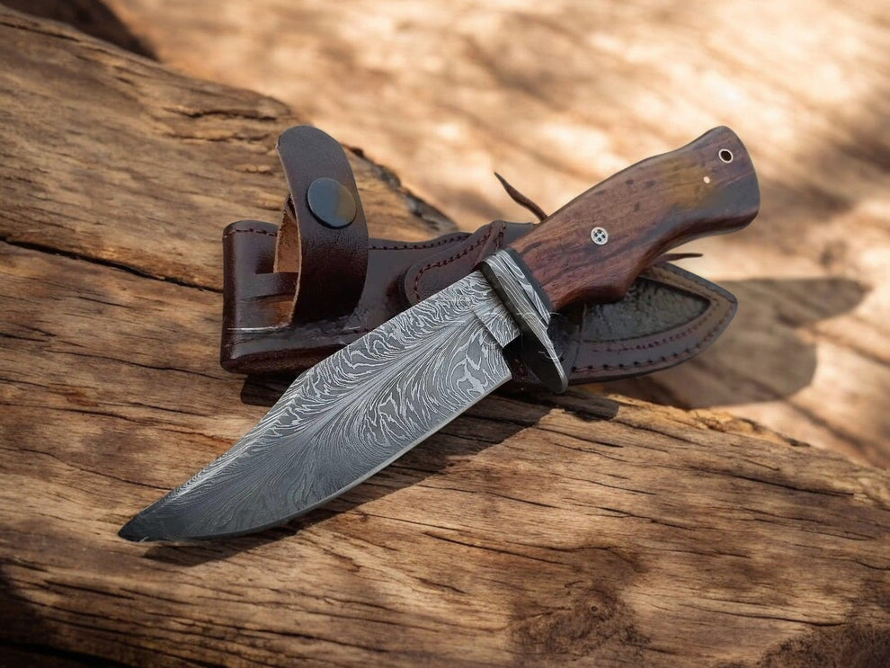Handmade Bowie Knife | Feather Pattern Damascus Steel – Bumpkin Ranchwear